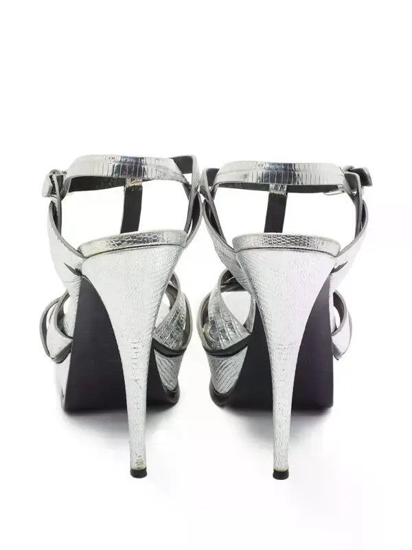 Saint Laurent Tribute Lizard-embossed Platform Sandals - Silver