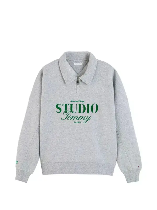 Tommy Hilfiger Logo-print Zip-neck Polo Top - Grey