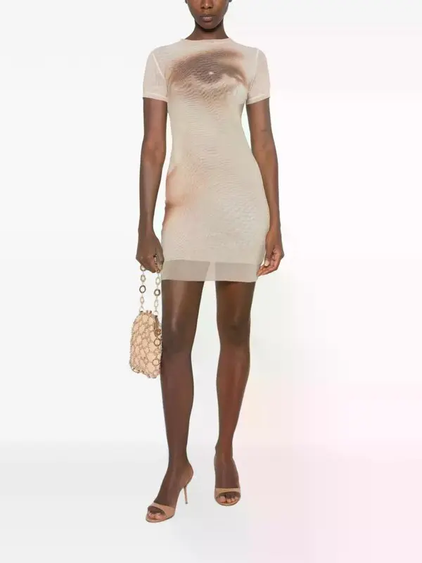 JEAN PAUL GAULTIER Short-sleeve Crew Neck Mini Dress - Neutrals