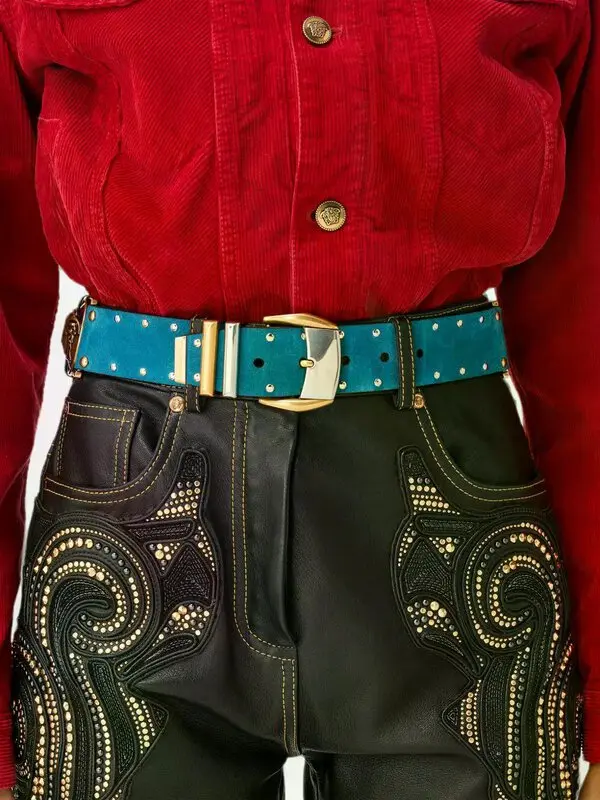 Versace Studded Suede Belt - Blue