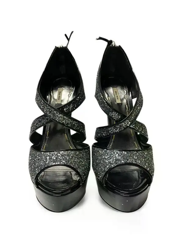 Miu Miu Glitter Platform Sandals - Grey