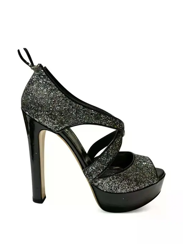 Miu Miu Glitter Platform Sandals - Grey