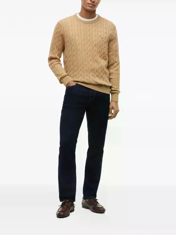 Tommy Hilfiger Cable-knit Embroidered-logo Sweater - Brown