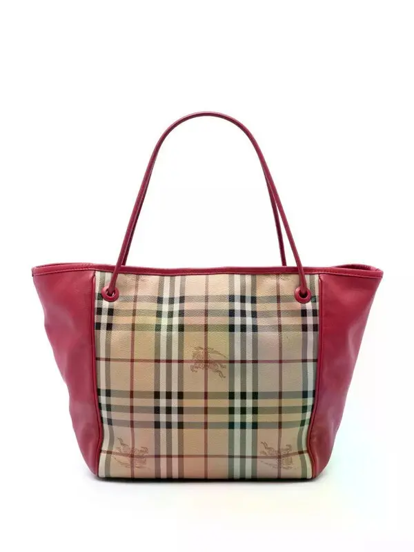 Burberry 2000-2017 Small Haymarket Check Coated Canvas And Calfskin Canterbury Tote Bag - Red