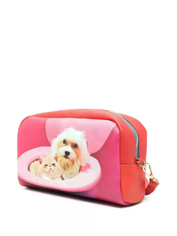 SELETTI Toiletpaper Cat And Dog Print Saffiano Leather Makeup Bag
