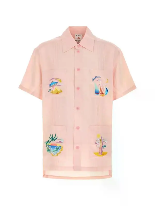 Casablanca Phantasmagoria Embroidered Short Sleeve Shirt - Pink