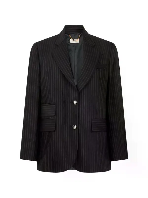Elisabetta Franchi Stripe-pattern Notched-lapels Blazer - Black