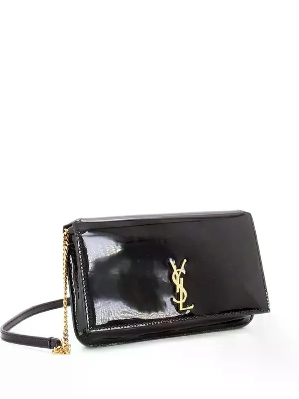 Saint Laurent Classic Monogram Phone Holder Shoulder Bag Patent Crossbody Bag - Black