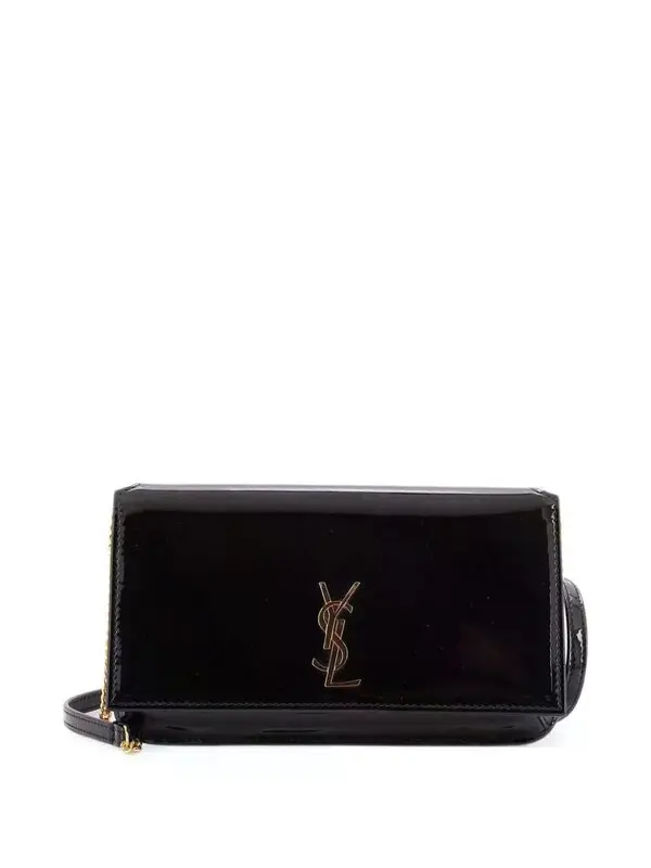 Saint Laurent Classic Monogram Phone Holder Shoulder Bag Patent Crossbody Bag - Black