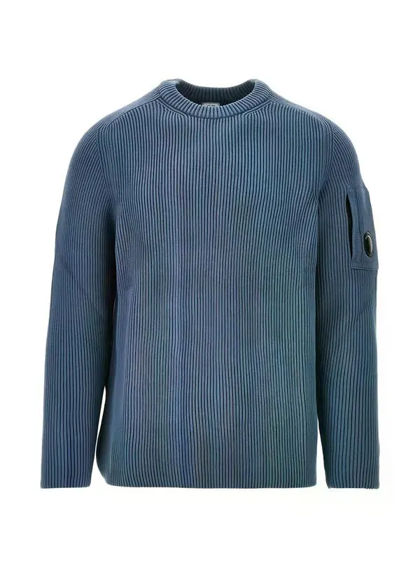 C.P. COMPANY Full Rib Cotton Lens Crewneck Sweater - Blue