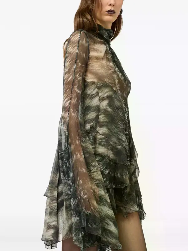 Roberto Cavalli Fur-print Ruffled Mini Dress