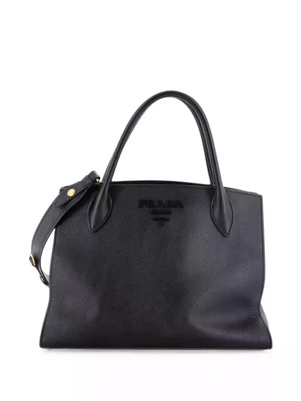 Prada Monochrome Saffiano With City Calf Medium Tote Bag