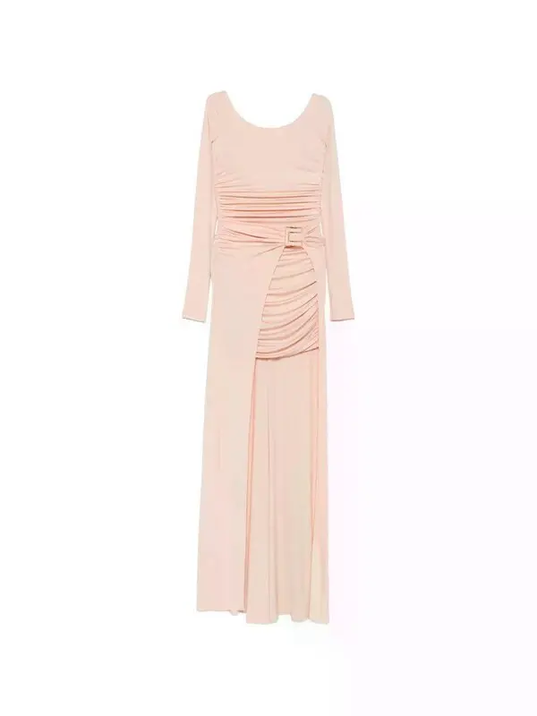 Elisabetta Franchi Ruched Logo-buckle Gown - Pink