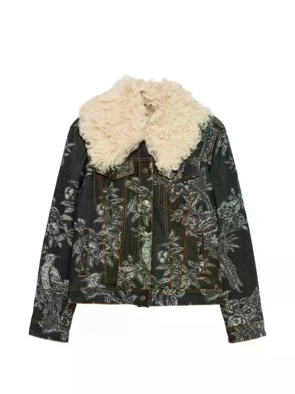 Etro Floral-print Shearling-collar Jacket - Blue