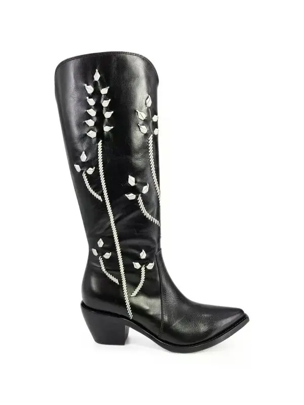 MADISON MAISON Tall Floral-embroidered Leather Boots