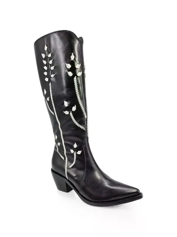 MADISON MAISON Tall Floral-embroidered Leather Boots