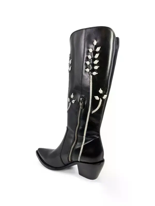 MADISON MAISON Tall Floral-embroidered Leather Boots