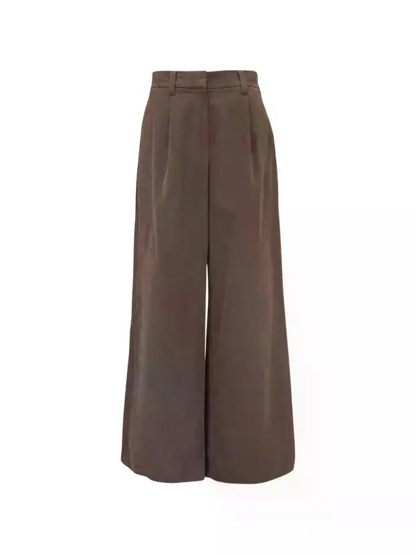 Brunello Cucinelli Pleated Wide-leg Cotton Trousers - Brown