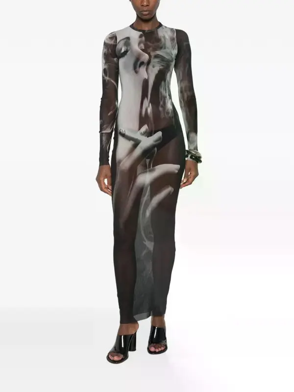JEAN PAUL GAULTIER Crew Neck Long-sleeve Maxi Dress - Black