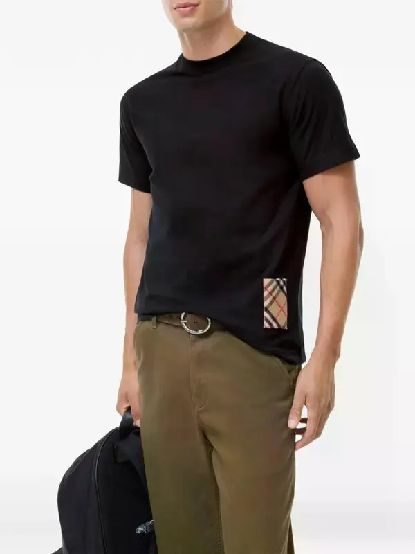 Burberry Check Cashmere-patch Cotton T-shirt - Black