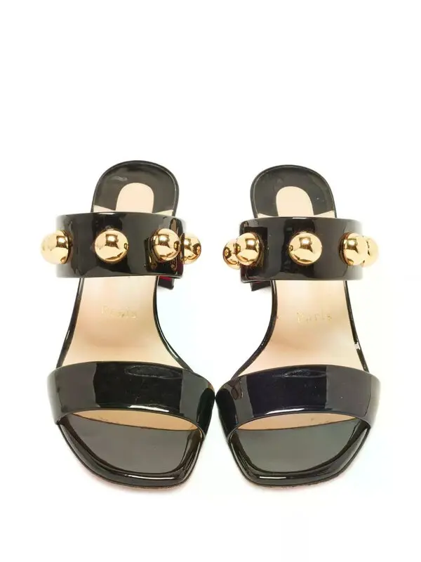 CHRISTIAN LOUBOUTIN Patent Leather Studded Block Heel Sandals - Black