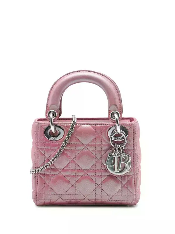 Dior 2016 Mini Iridescent Lambskin Cannage Lady Satchel - Pink