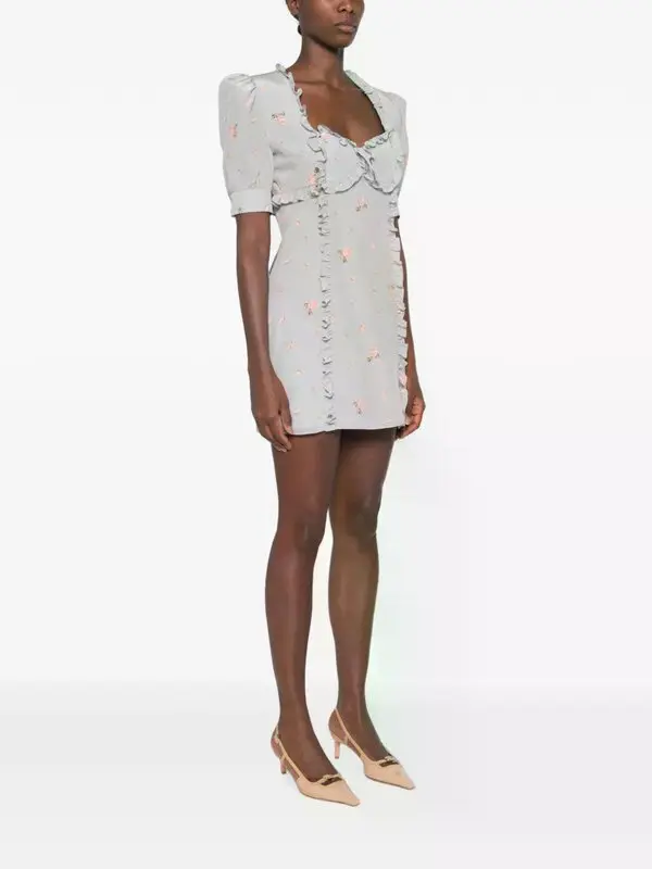 Alessandra Rich Ruffled Floral-print Mini Dress - Grey