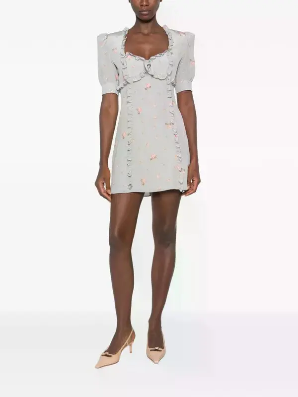 Alessandra Rich Ruffled Floral-print Mini Dress - Grey