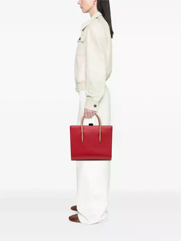 CHRISTIAN LOUBOUTIN 2016-2026 Medium Bicolor Grained Calfskin Paloma Spike Tote Satchel - Red