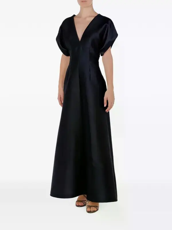 Alberta Ferretti Satin V-neck Maxi Dress
