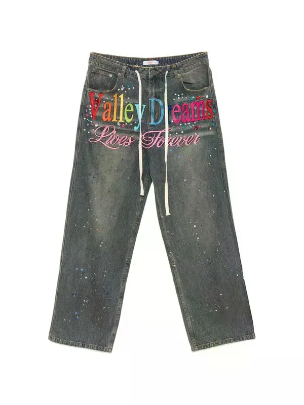VALE FOREVER Crystal-embellished Embroidered Jeans