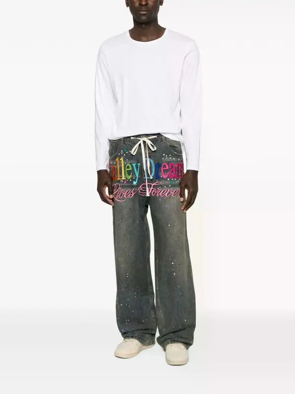 VALE FOREVER Crystal-embellished Embroidered Jeans