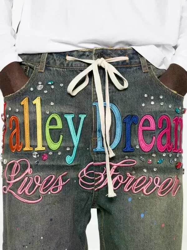 VALE FOREVER Crystal-embellished Embroidered Jeans