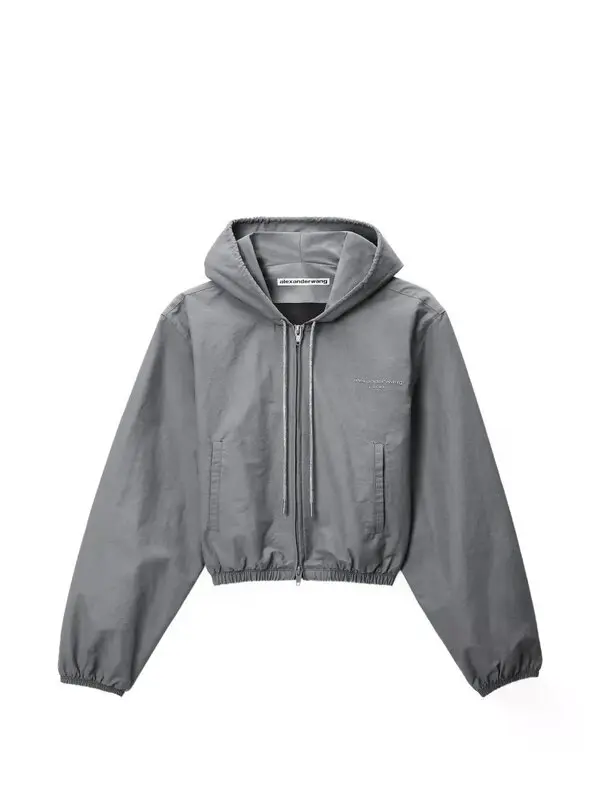 Alexander Wang Crystal Hotfix Drawcord Shrunken Hoodie Jacket