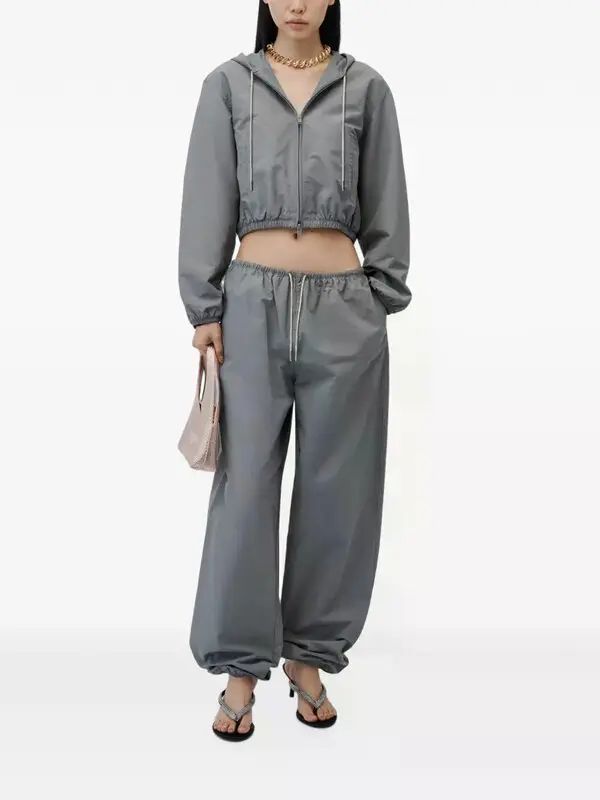Alexander Wang Crystal Hotfix Drawcord Shrunken Hoodie Jacket