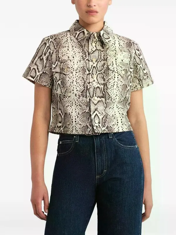 Cara Cara Paro Snakeskin-print Cropped Shirt