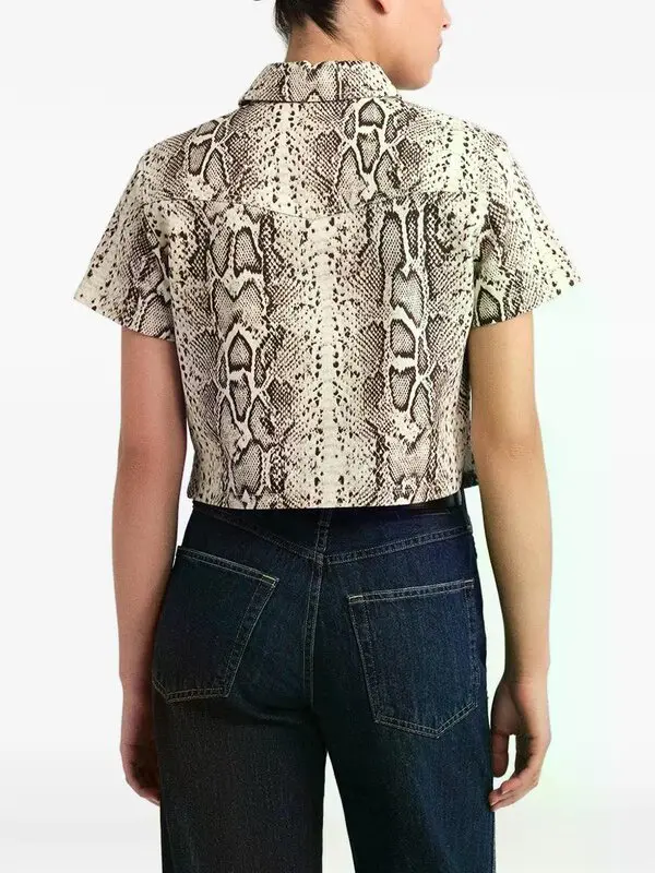Cara Cara Paro Snakeskin-print Cropped Shirt