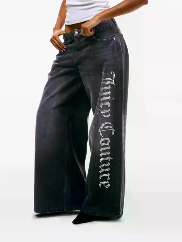 Juicy Couture Diamanté Wide-leg Jeans - Black