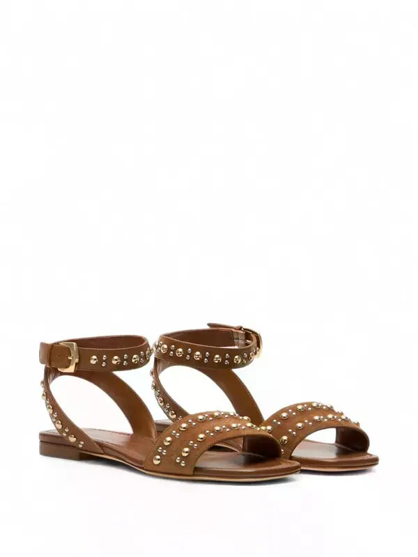 STUART WEITZMAN Perry Studded Leather Sandals - Brown