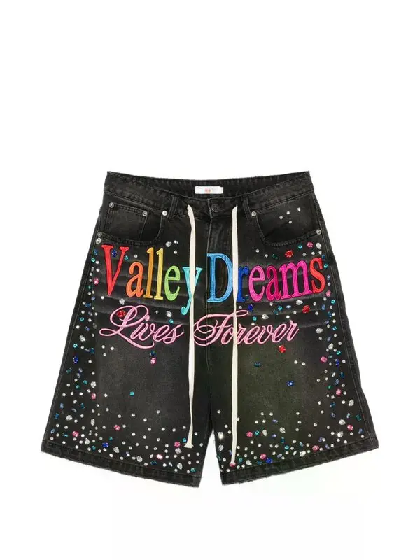 VALE FOREVER Crystal-embellished Embroidered Shorts - Black