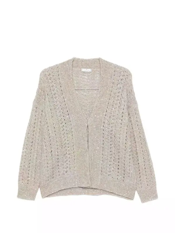 PANICALE Sequin-embellished Open-knit Cardigan - Neutrals