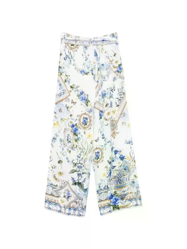 Camilla Floral-print Belted Palazzo Pants - White
