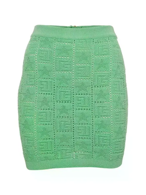 Balmain Monogram Pointelle-knit Mini Skirt