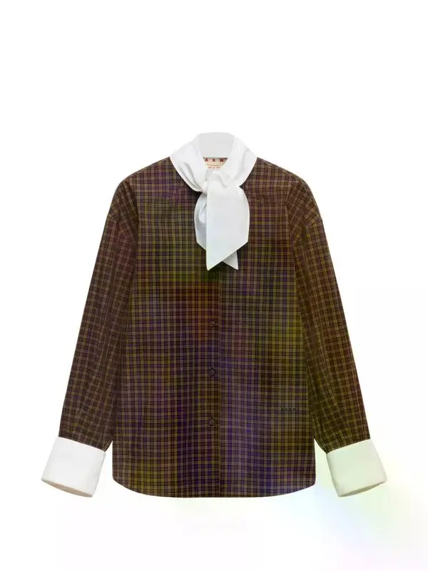 Marni Checked-poplin Shirt With Neck-tie - Brown