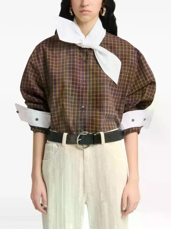 Marni Checked-poplin Shirt With Neck-tie