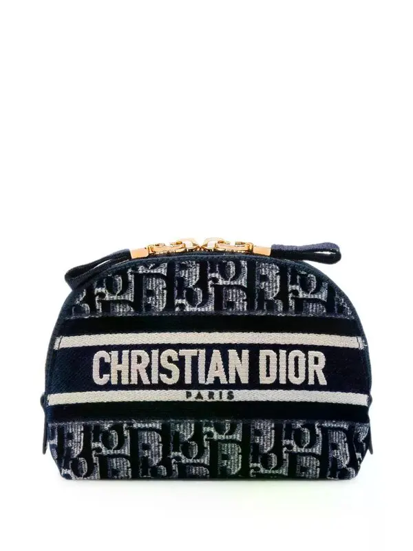 Dior 2021 Oblique Embroidered Velvet Cosmetic Pouch - Blue