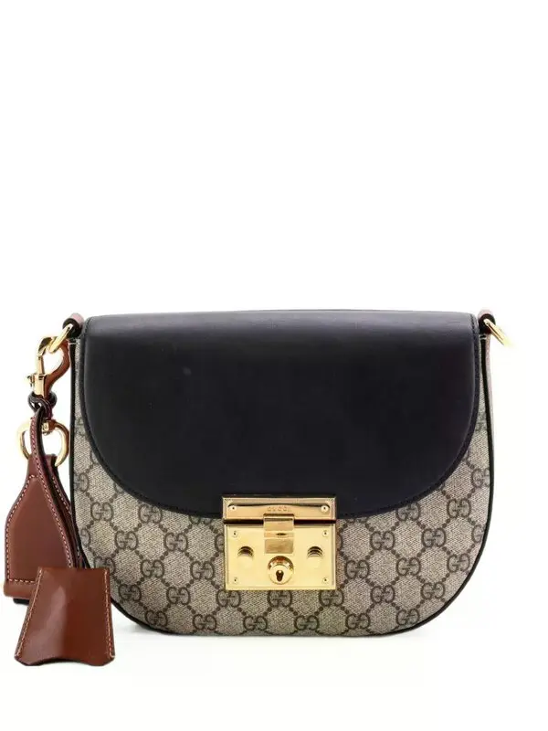 Gucci Padlock Saddle Shoulder Bag Gg Coated Canvas And Leather Medium Crossbody Bag - Black