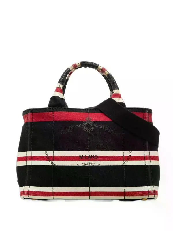 Prada 2013-2026 Small Canvas Canapa Logo Stripes Tote Satchel