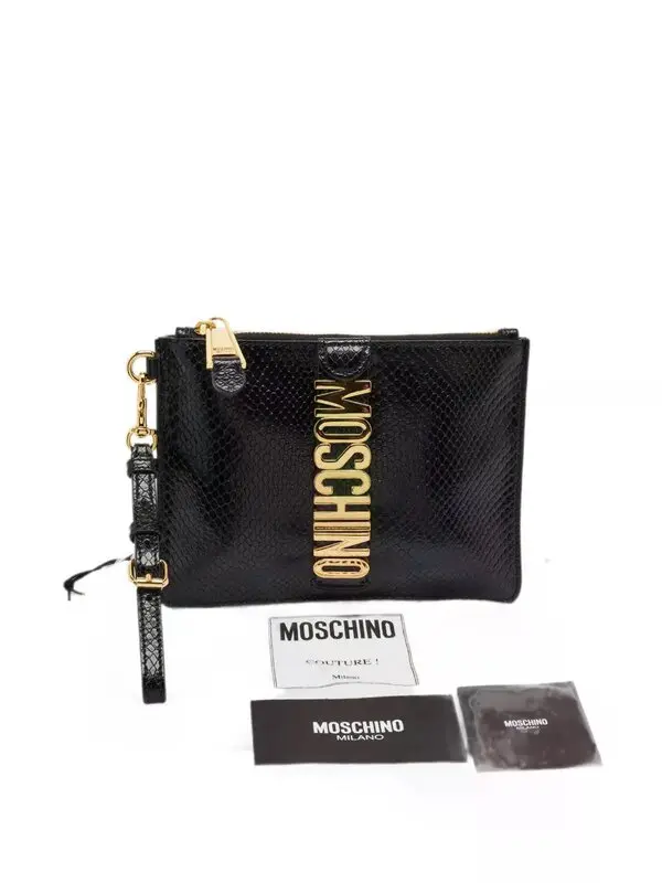 Moschino Logo-plaque Snake-effect Clutch Bag
