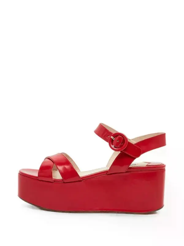 Prada Leather Platform Wedge Ankle Strap Sandals